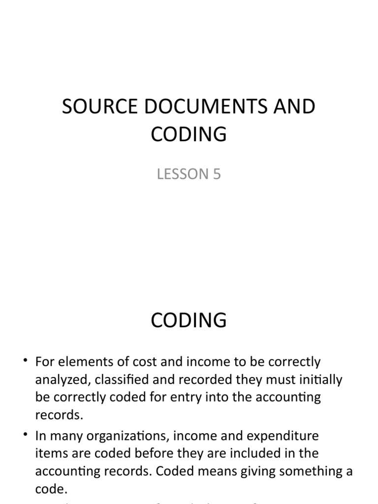 SOURCE DOCUMENTS AND CODING - Lesson 5 | PDF | Inventory | Business