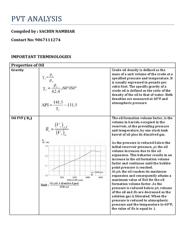 PVT Analysis: Compiled By: SACHIN NAMBIAR Contact No: 9067111274 | PDF ...