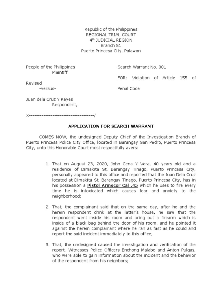 Republic of The Philippines | PDF | Search Warrant | Criminal Law
