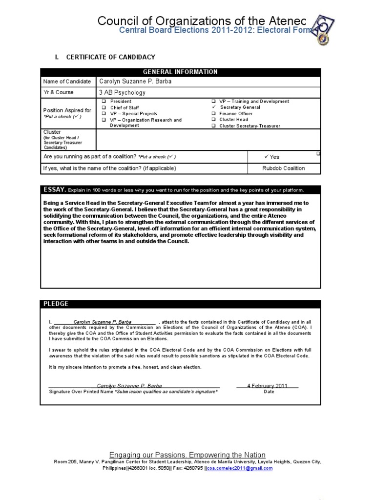 Carolyn Barba's Candidacy for Secretary-General | PDF | Leadership