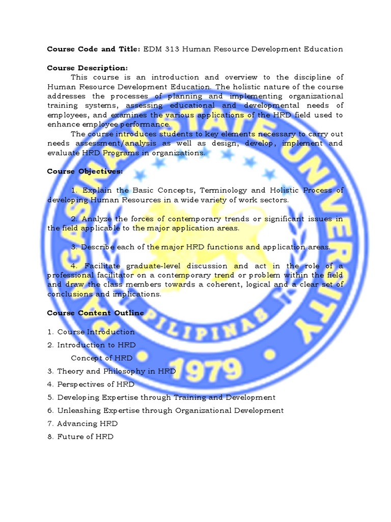 Course Code and Title: EDM 313 Human Resource Development Education ...