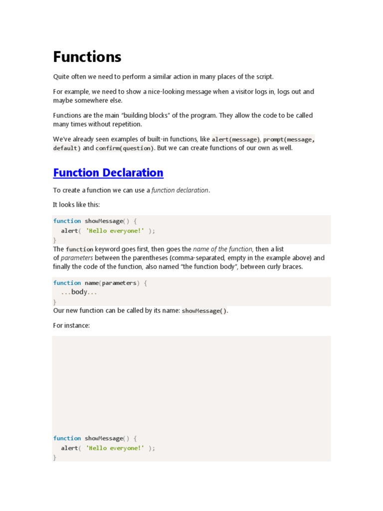 Functions: Function Declaration | PDF | Parameter (Computer Programming ...
