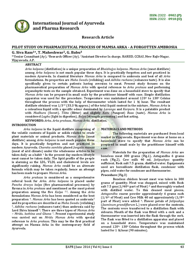 Ayurveda's Forgotten Mamsa Arka | PDF | Distillation | Ayurveda