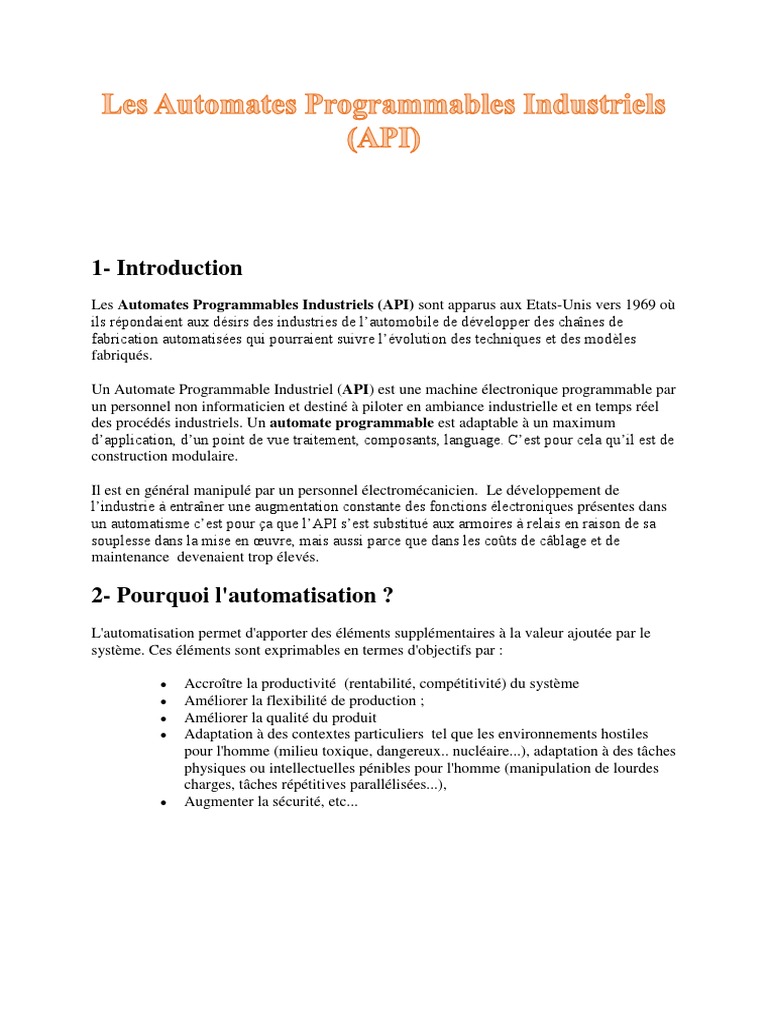 Les Automates Programmables Industriels | PDF | Entrée/Sortie | Processeur