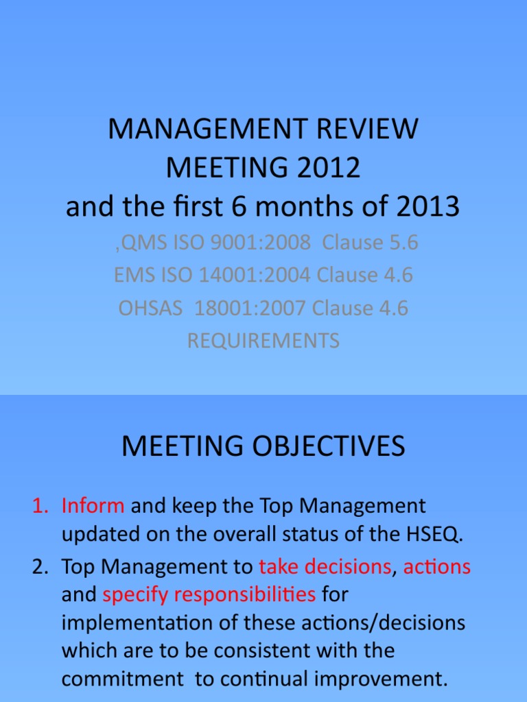Managment Review Meeting 2012 Presentation Rev. 3 | PDF | Audit | Risk