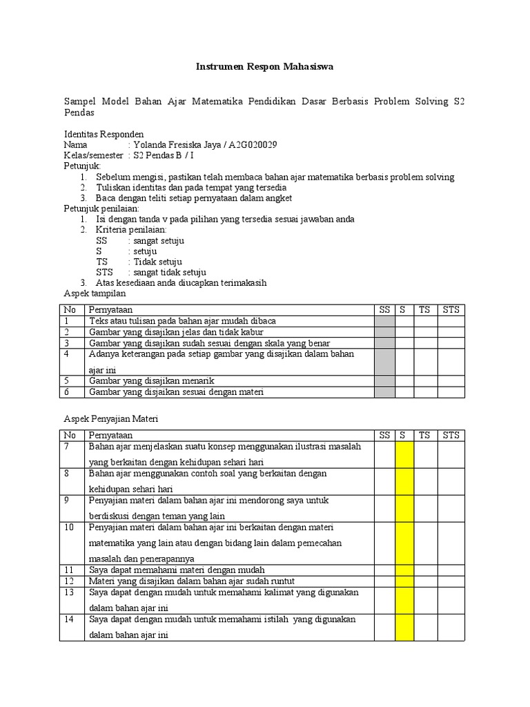 Instrumen Respon Mahasiswa | PDF | Karier & Perkembangan