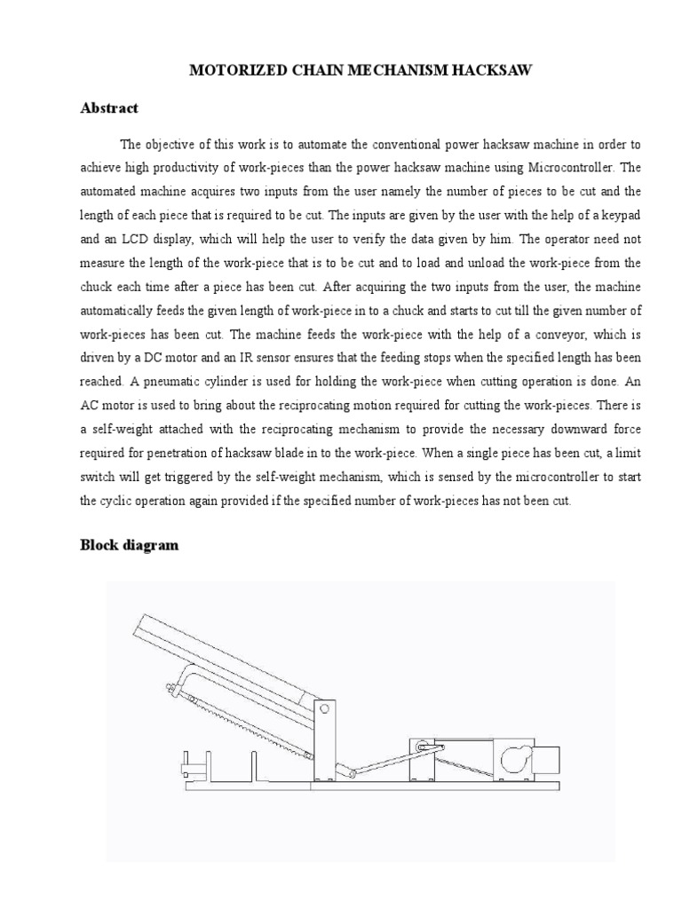 Motorized Chain Mechanism Hacksaw | PDF | Electric Motor | Machines