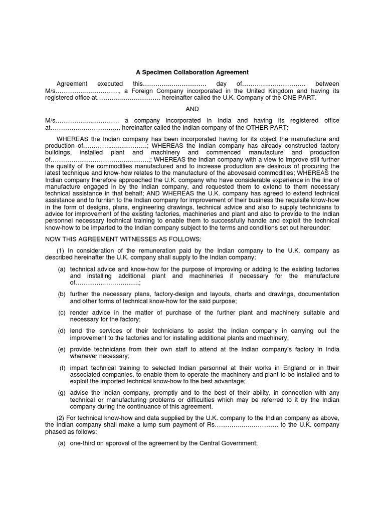 Specimen Collaboration Agreement | PDF | Private Law | Government