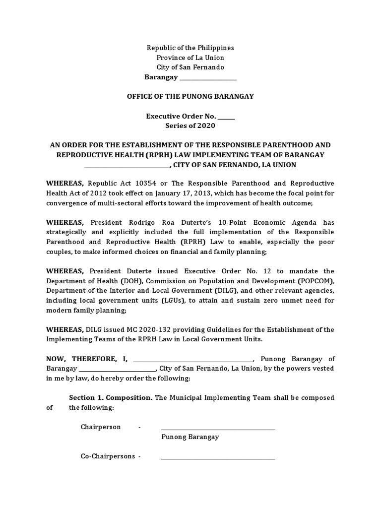 Barangay RPRH Law Implementing Team | PDF | Family Planning | Policy