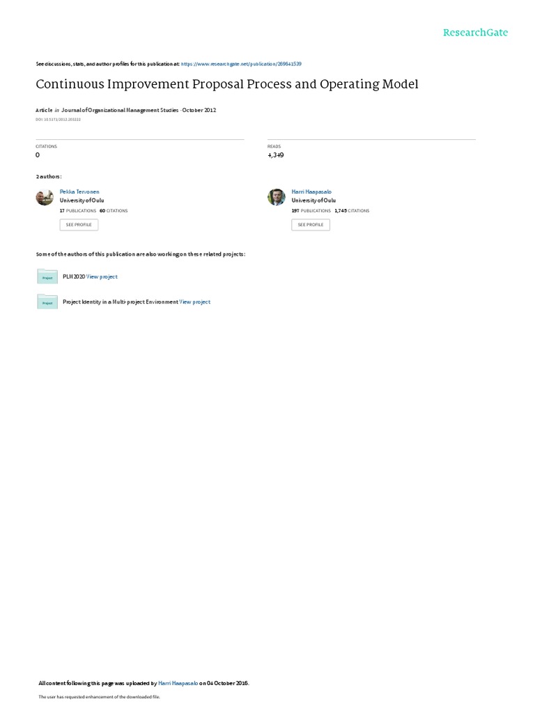 Continuous Improvement Proposal Process and Operat | PDF | Benchmarking | Organizational Culture