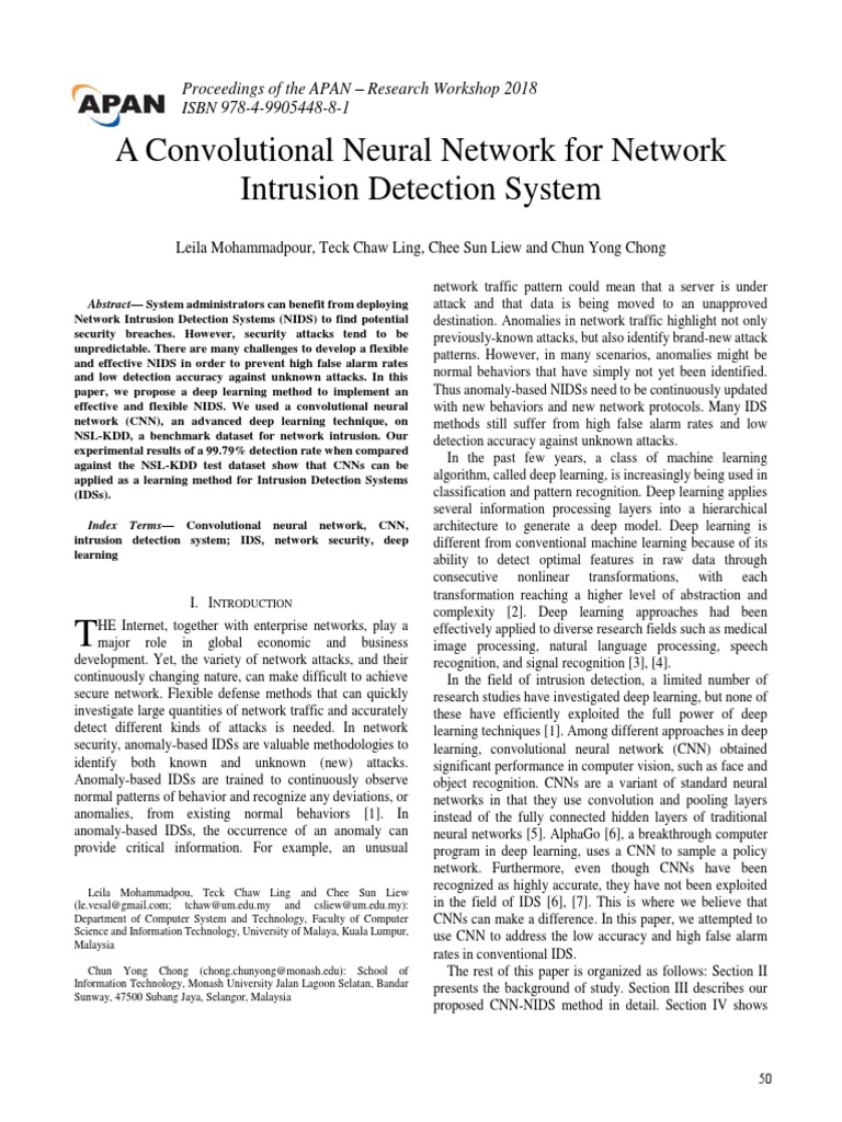 A Convolutional Neural Network For Network Intrusion Detection System Pdf Deep Learning