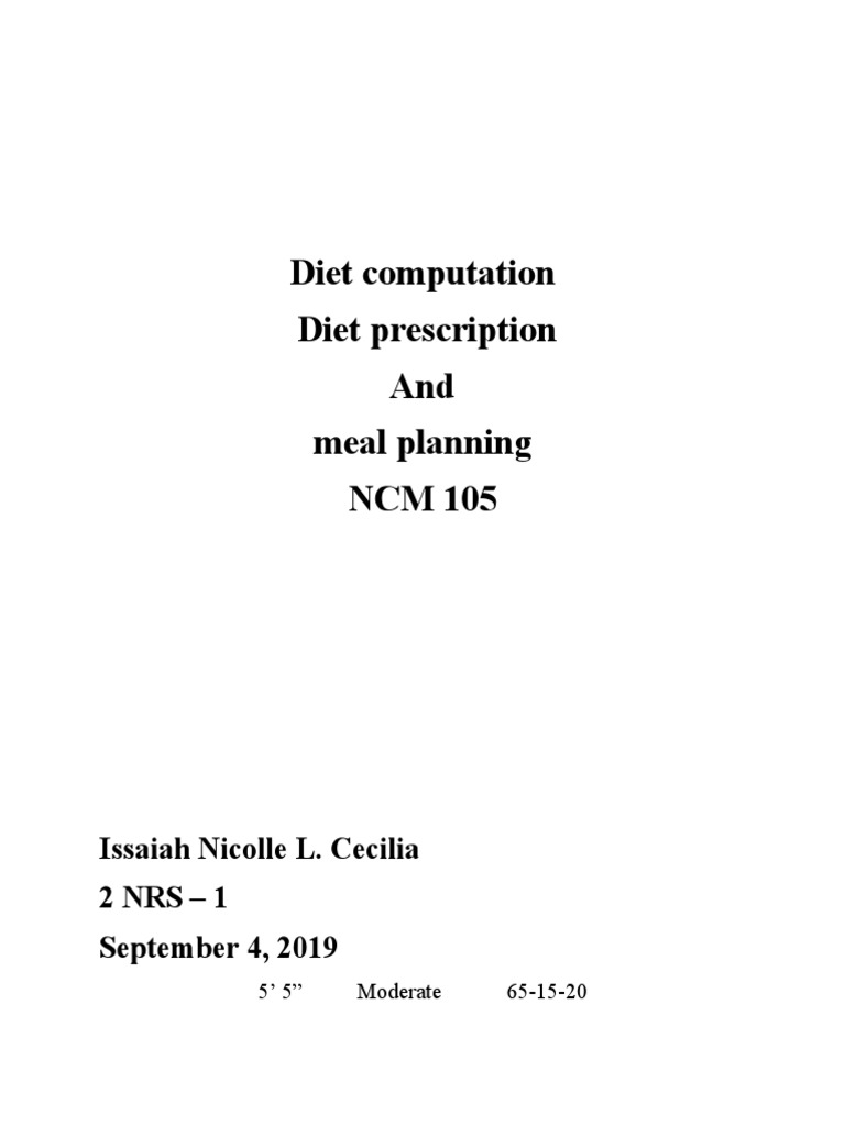 Diet Computation Diet Prescription and Meal Planning NCM 105 | PDF ...