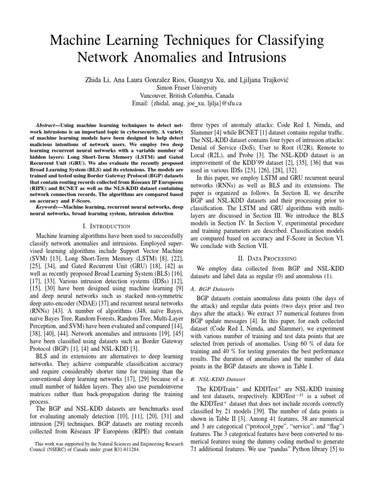 Machine Learning Techniques For Classifying Network Anomalies And Intrusions Revised Pdf