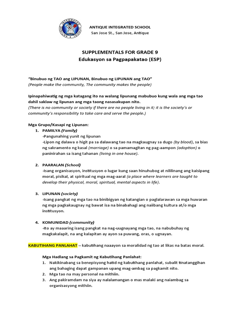 ESP (Mga Yunit NG Lipunan) | PDF