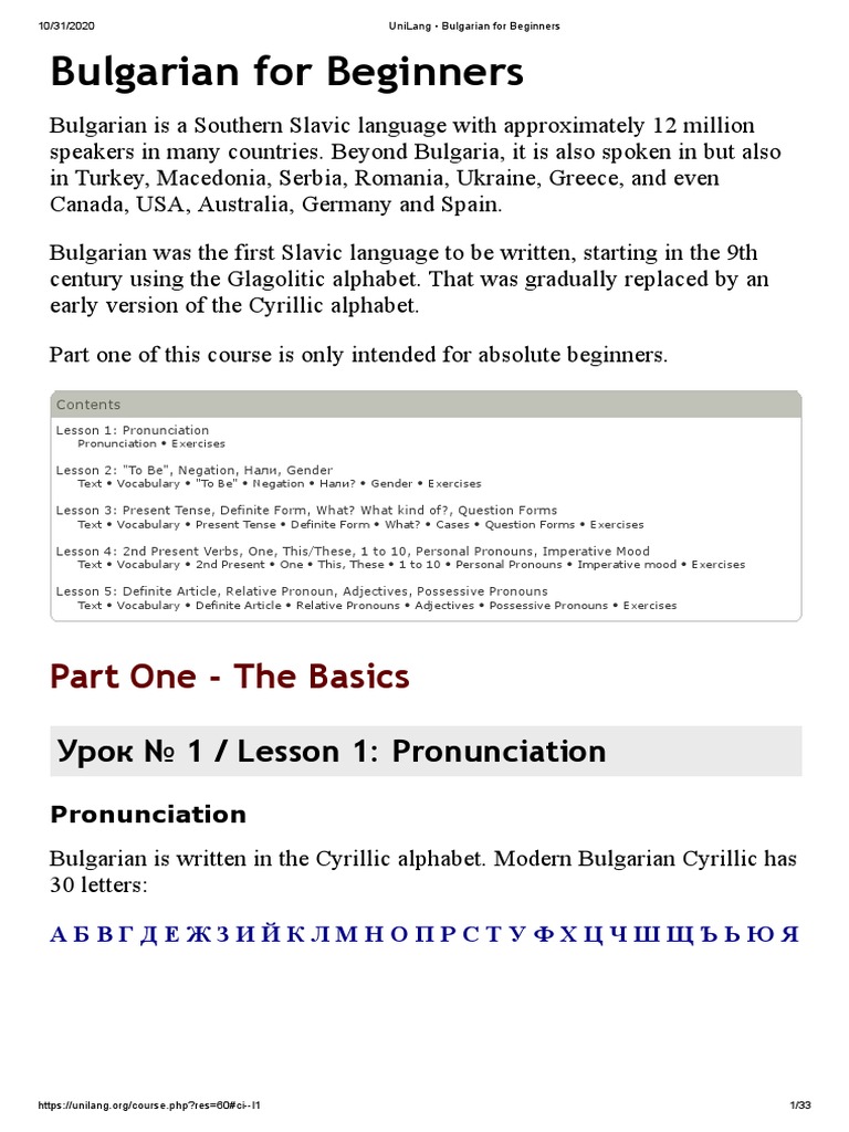 UniLang - Bulgarian For Beginners | PDF | Grammatical Gender | Semantics