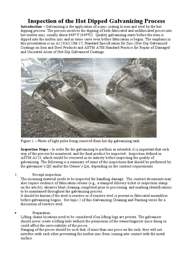 Inspection of The Hot Dipped Galvanizing Process | Download Free PDF | Galvanization | Zinc