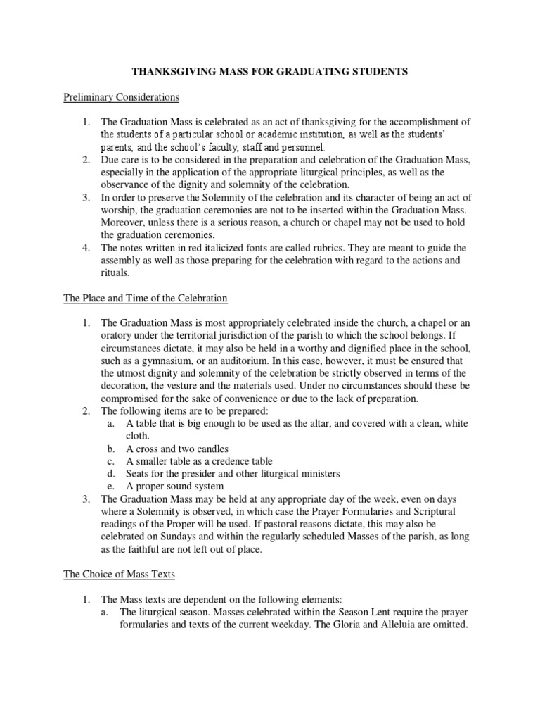 20 Thanksgiving Mass For Graduating Students PDF | PDF | Mass (Liturgy ...
