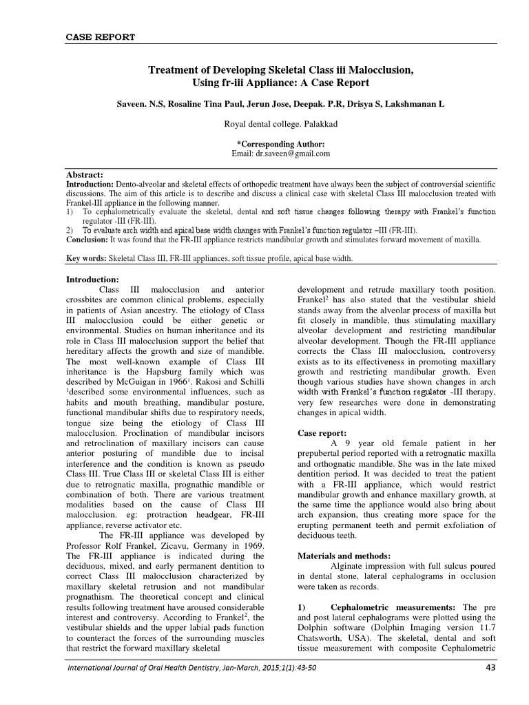Evaluating the Effectiveness of the Frankel-III Appliance in Treating ...
