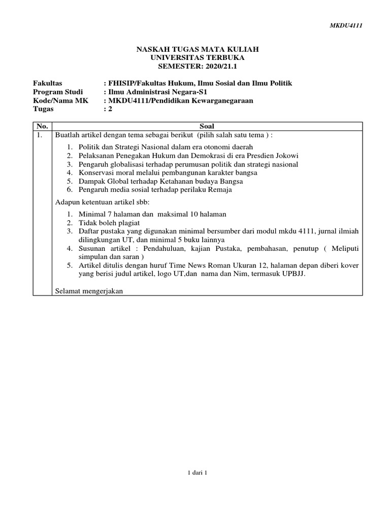 Naskah Mkdu4111 Tugas2 | PDF