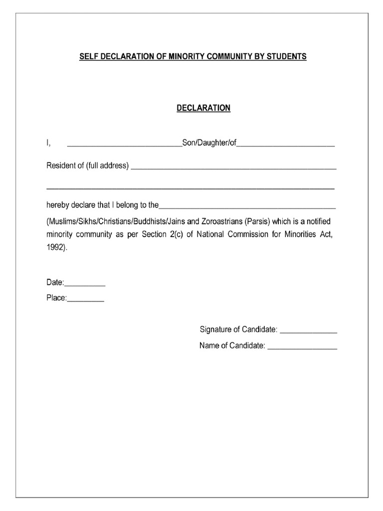 Self Declaration Certificate For Scholarship by Mir Rehan Mushtaq | PDF