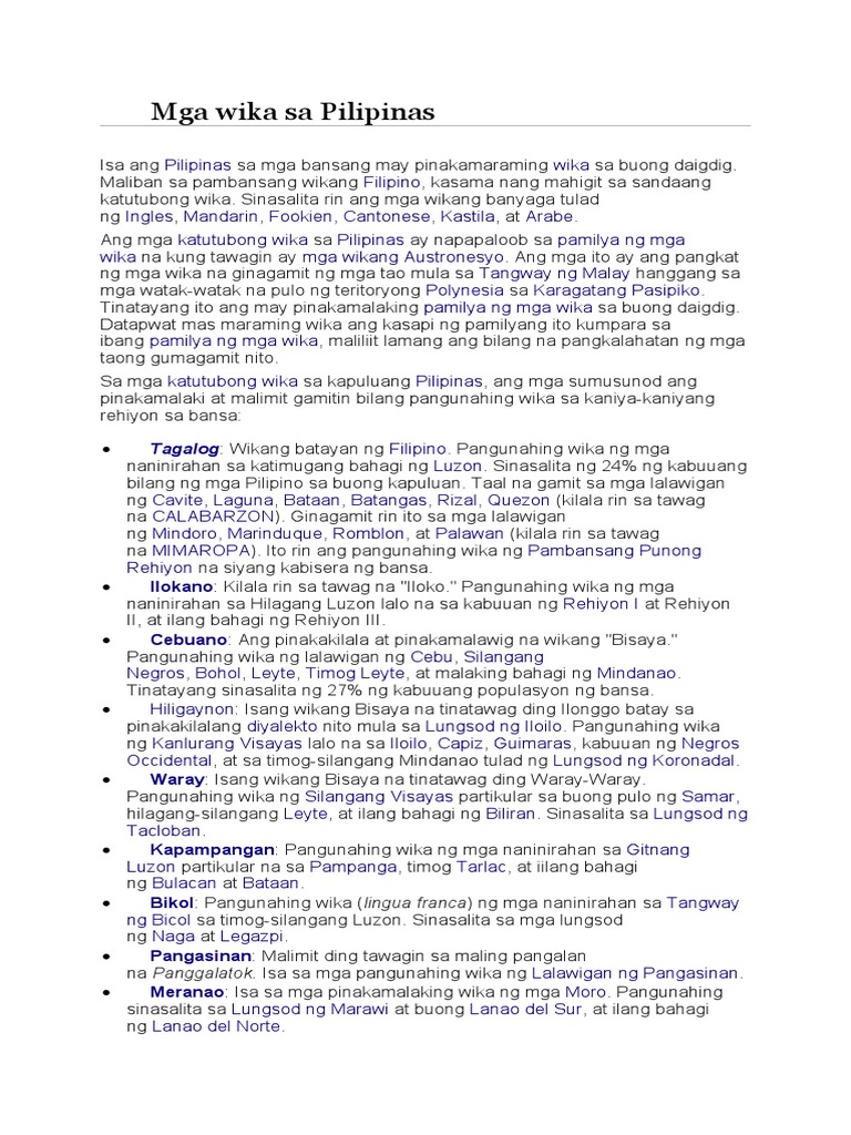 Mga Wika Sa Pilipinas | PDF