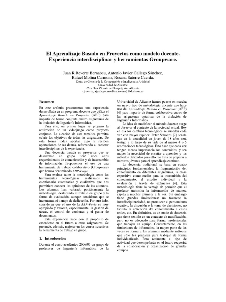 El Aprendizaje Basado en Proyectos Como Modelo Docente PDF | PDF | Aprendizaje en base a ...
