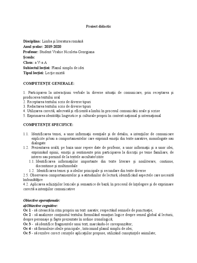 Proiect Didactic Traditional | PDF