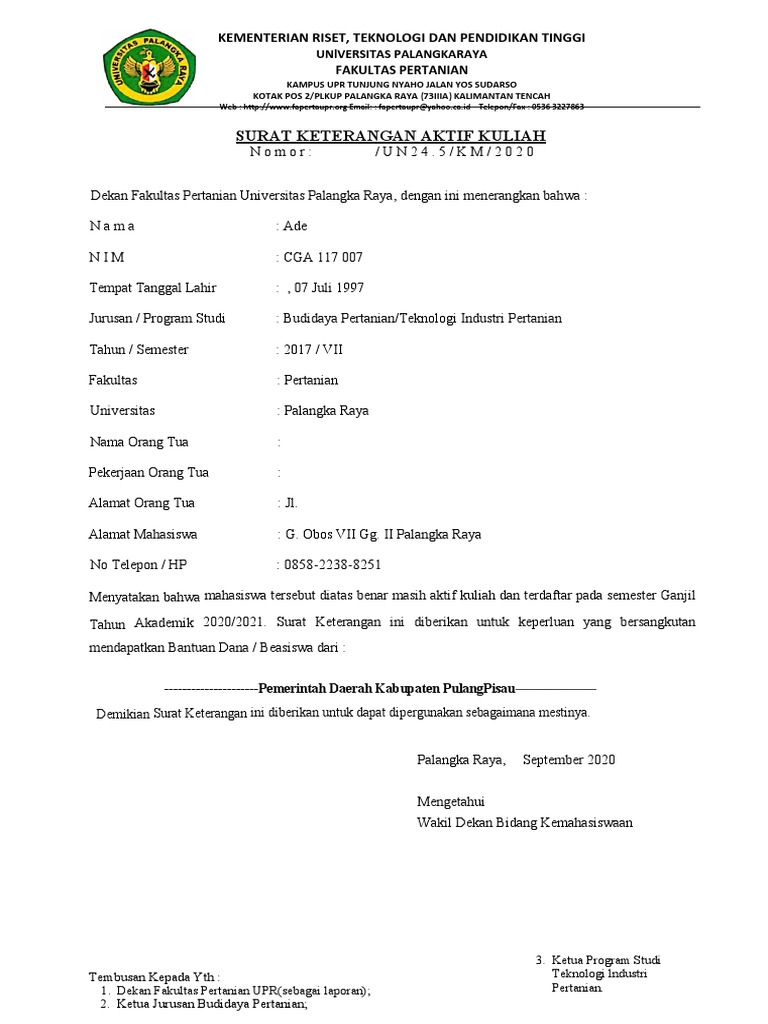 Surat Aktif Kuliah | PDF