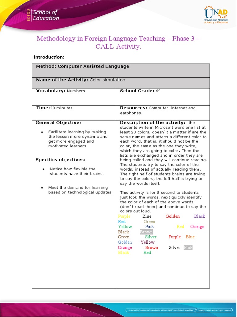 Color Simulation CALL Activity Boosts Foreign Language Engagement | PDF ...