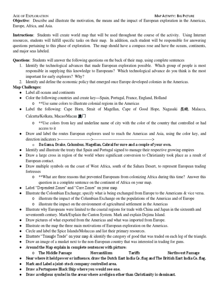 Map Activity Instructions European Exploration UPDATED | PDF | Age Of ...