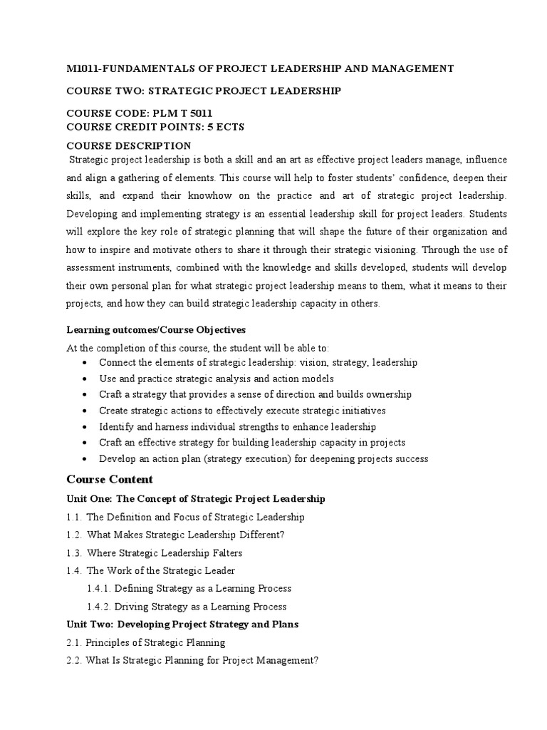 Strategic Project Leadership Course | PDF | Strategic Leadership ...