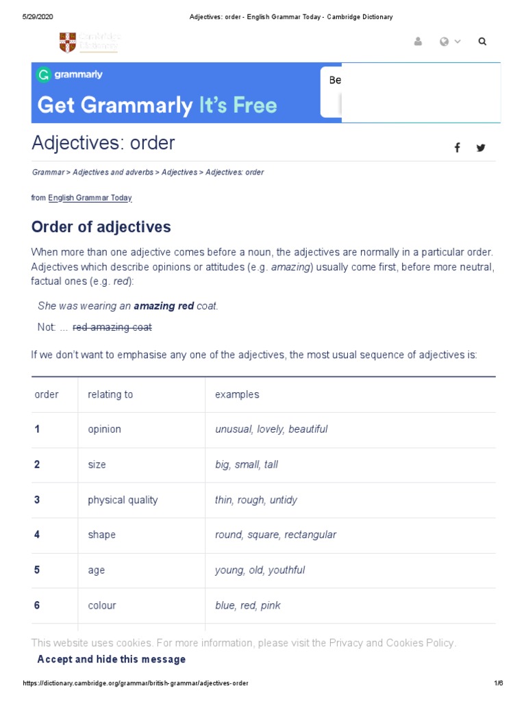 02 - Adjectives - Order - English Grammar Today - Cambridge Dictionary ...