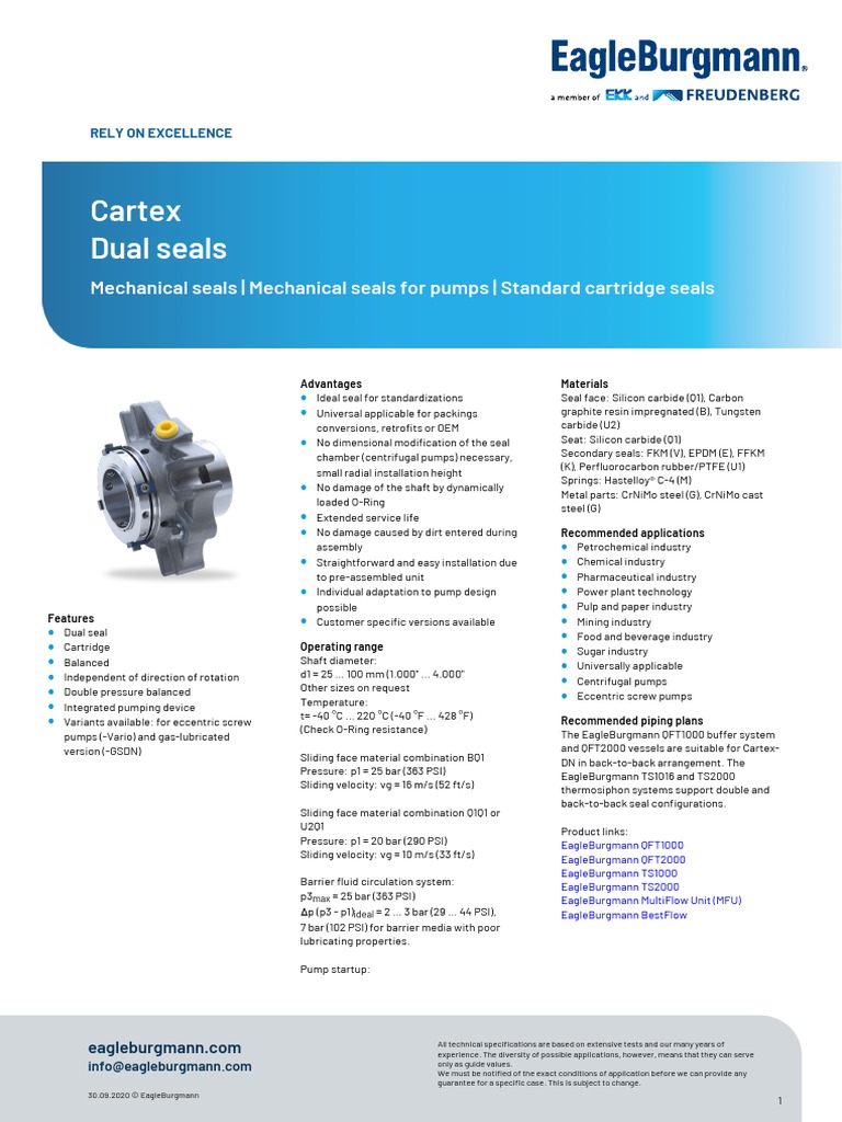 EagleBurgmann - Cartex Dual Seals - EN | PDF | Pump | Materials