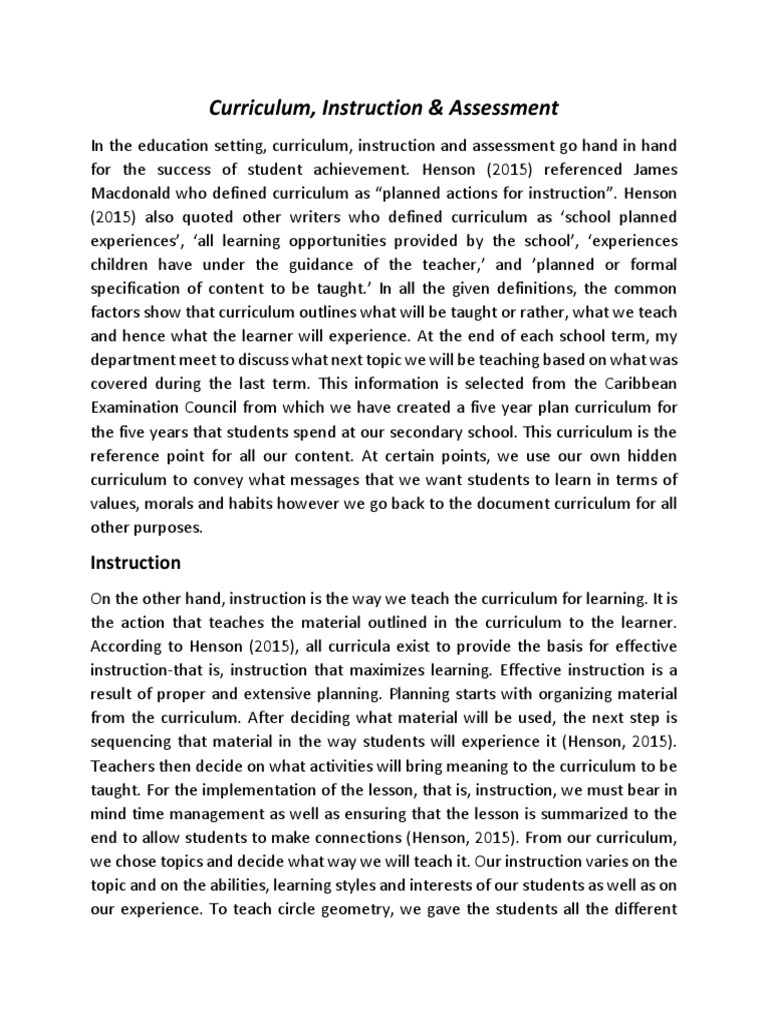 Curriculum, Instruction & Assessment | PDF | Curriculum | Educational ...