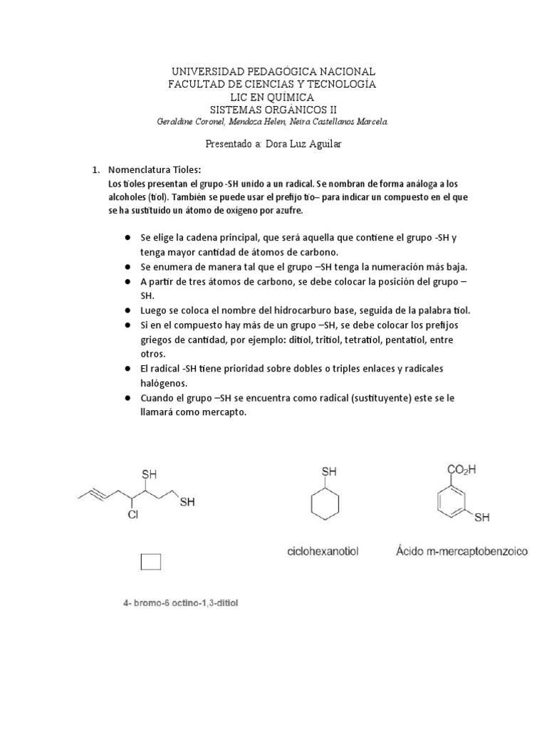 Nomenclatura de Tioles, Tioéteres y Triciclos | PDF | Tiol | Compuestos ...