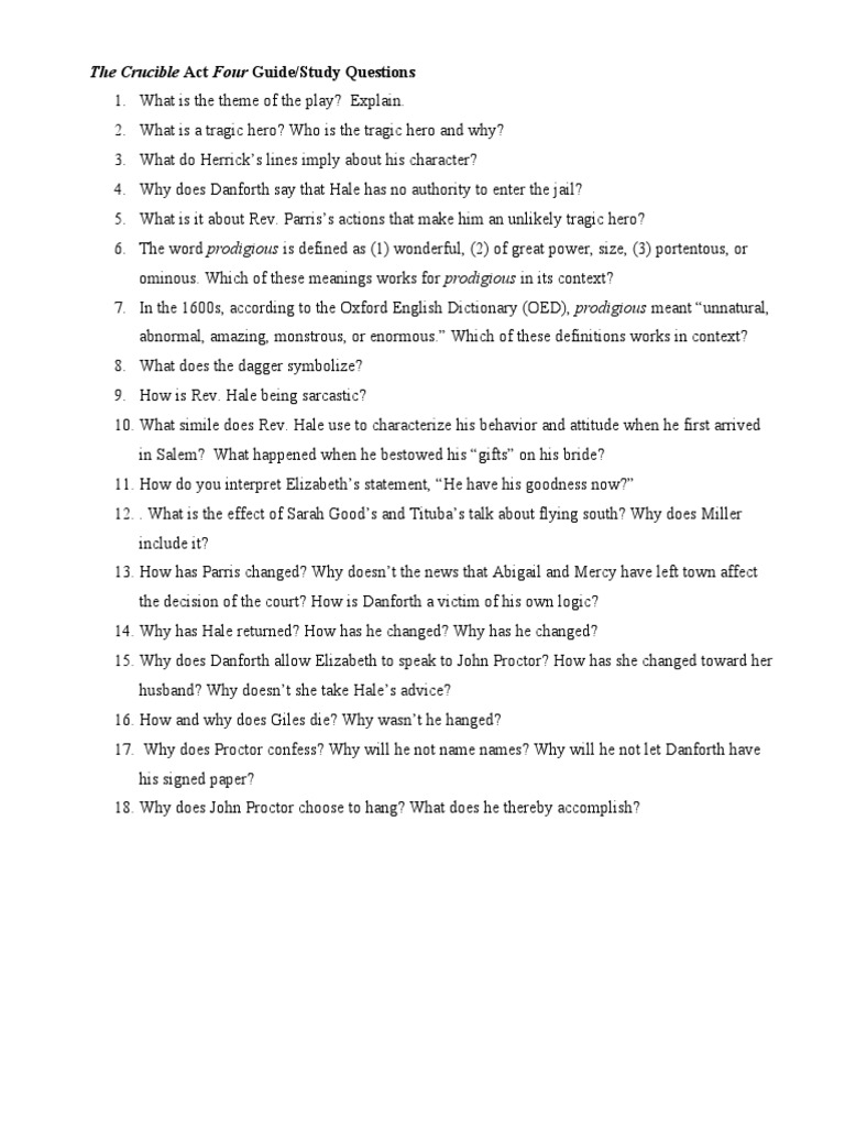 Act 4 Study Guide for The Crucible | PDF