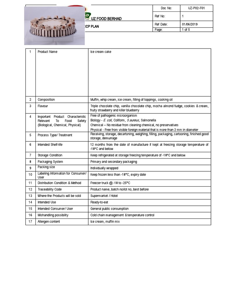 HACCP Plan for Ice Cream Cake | PDF | Hazard Analysis And Critical ...