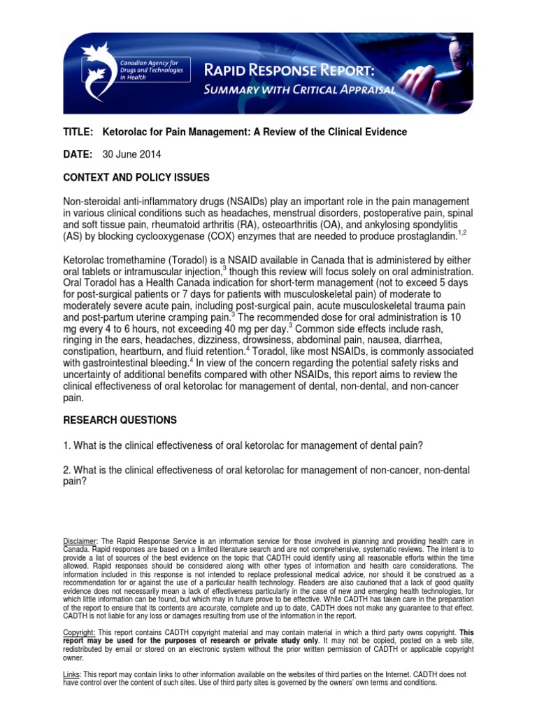 RC0565 Toradol Final | PDF | Systematic Review | Randomized Controlled ...