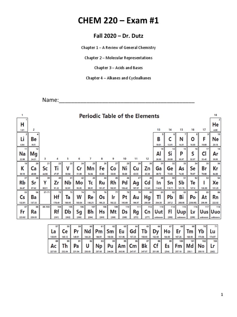 Chem 220 EXAM 1 - CH 1-4 (Fall 2020) | PDF | Adenosine Triphosphate ...