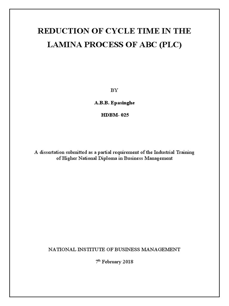 Reduction of Cycle Time in The Lamina Process of Abc (PLC) : A.B.B ...