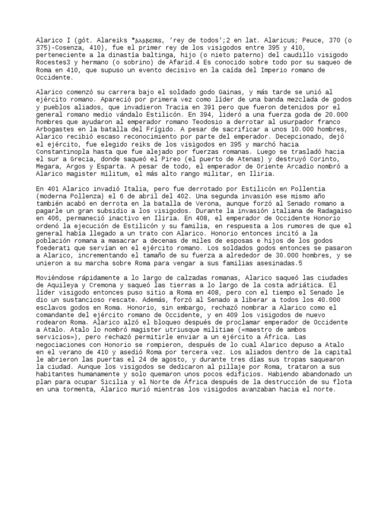 Alarico I: Rey Visigodo y Saqueo de Roma | PDF | Antigüedad tardía ...