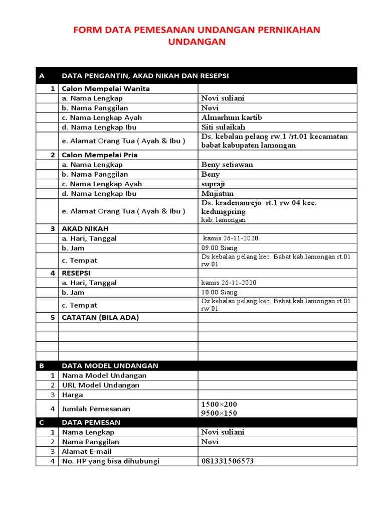 Form Data Undangan | PDF