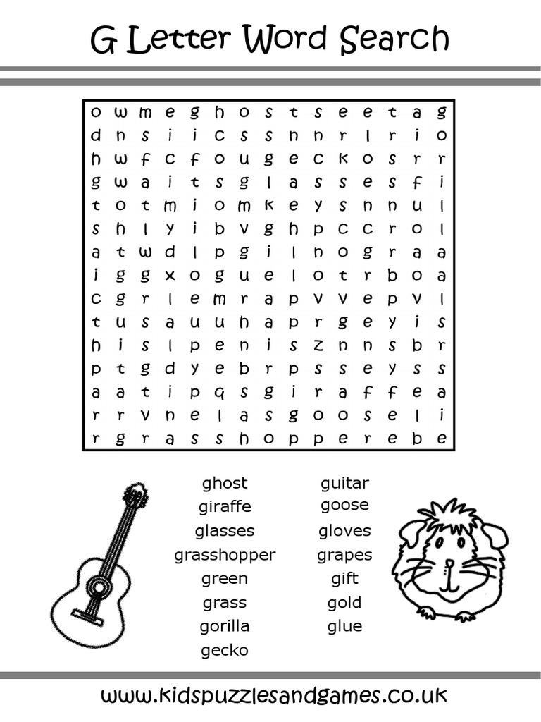 G Letter Word Search: WWW - Kidspuzzlesandgames.co - Uk | PDF