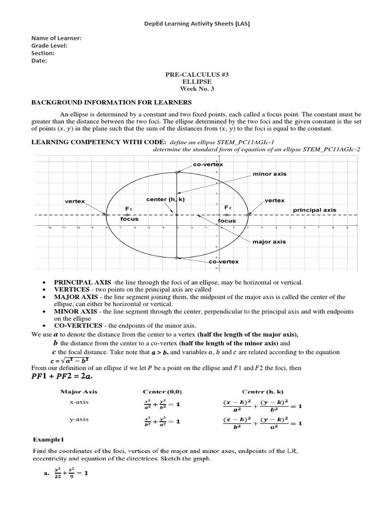 LAS-Week 3 STEM Precal | PDF | Ellipse | Space