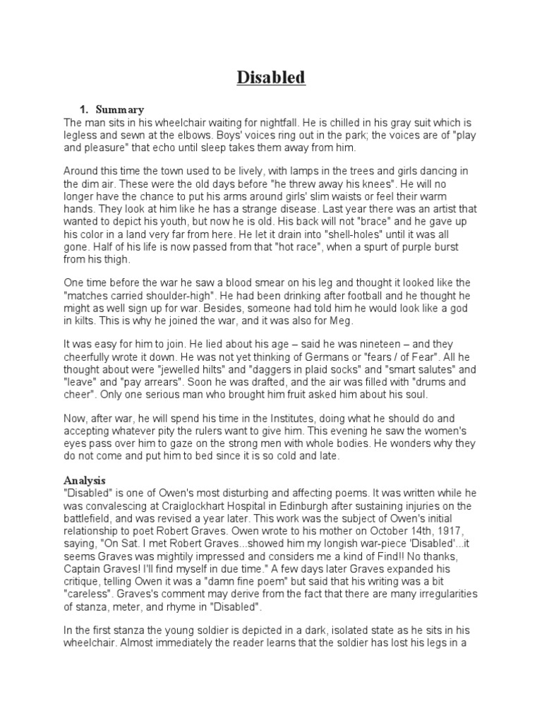 Disabled Analysis | PDF | Poetry