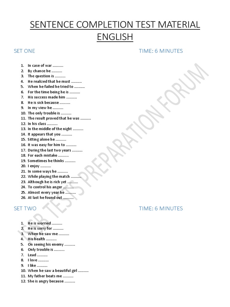 Sentence Completion Test Material - English | PDF