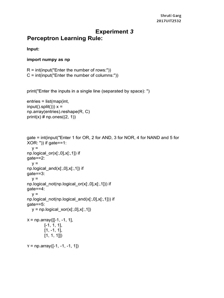 Perceptron Learning Rule Guide | PDF