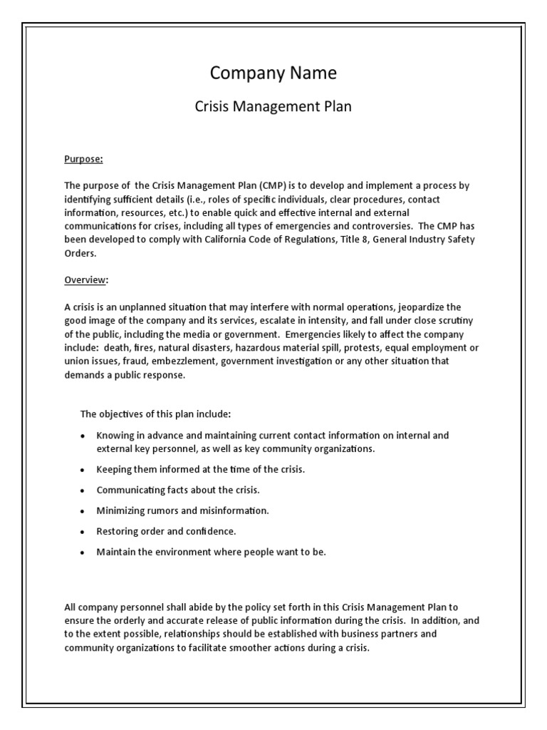 Crisis Management Plan | PDF | Crisis Management | First Aid