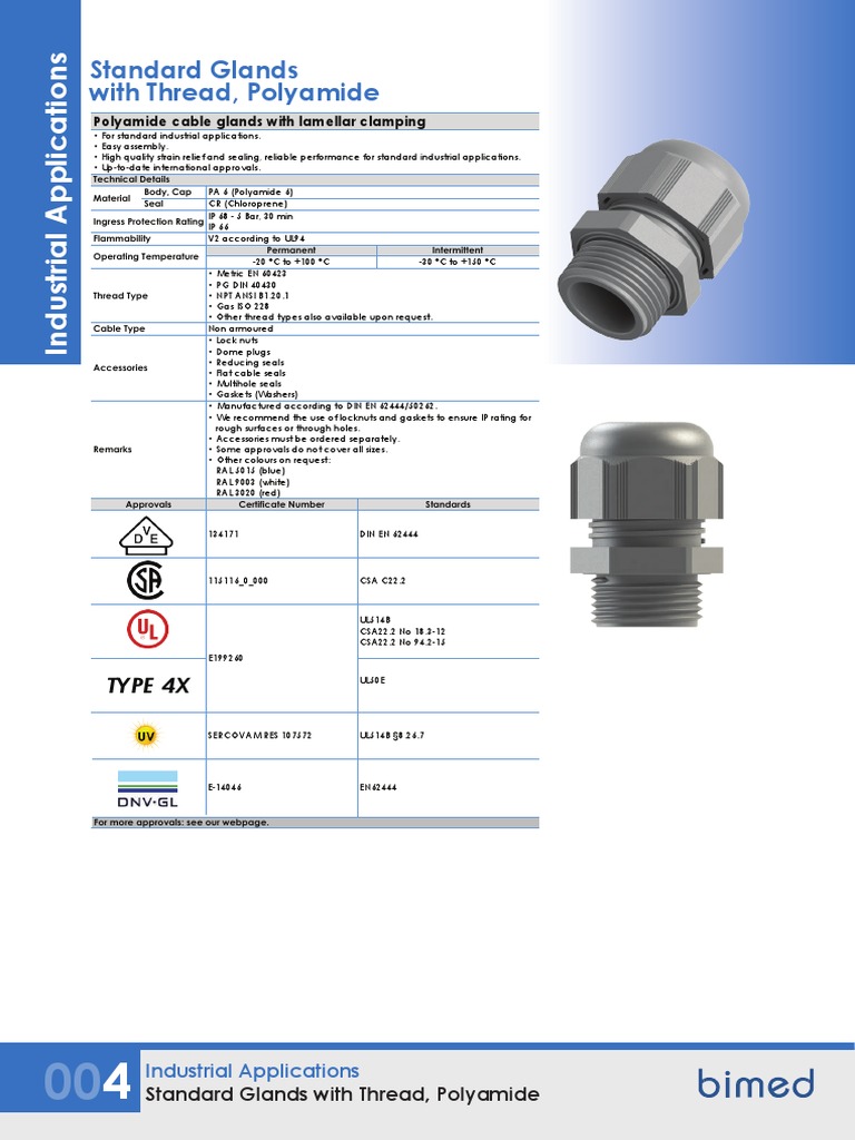 Standard Industrial Cable Glands with Polyamide Thread: Technical ...