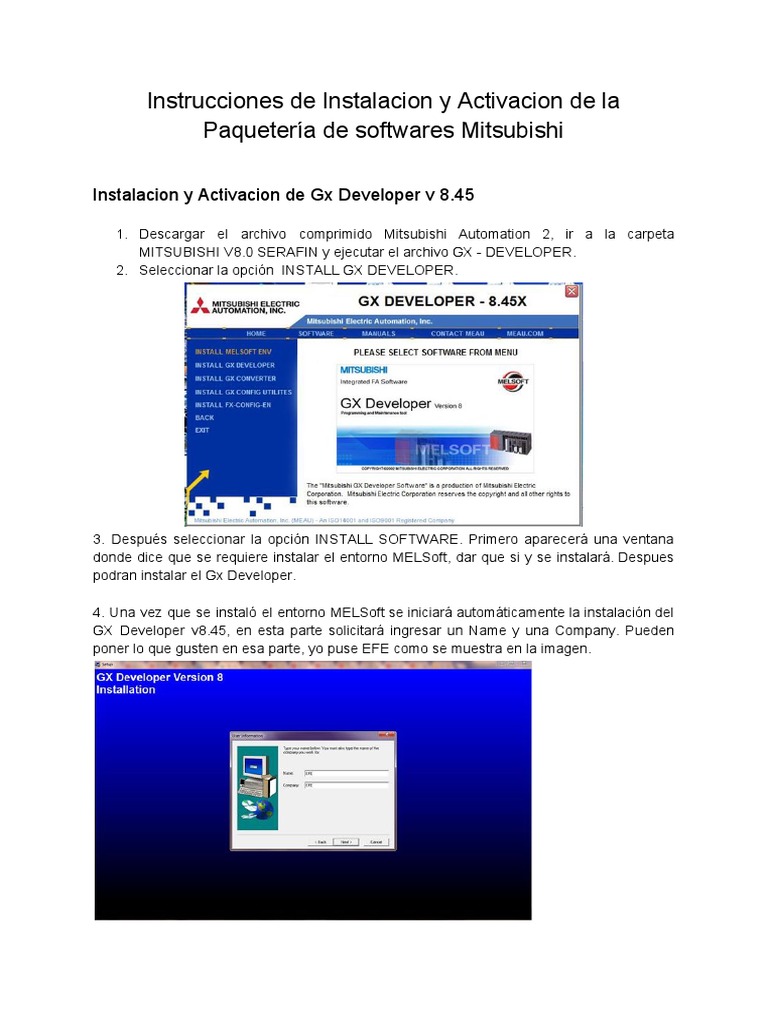 Instrucciones de Instalacion y Activacion de Paqueteria Mitsubishi | PDF | Software utilitario ...